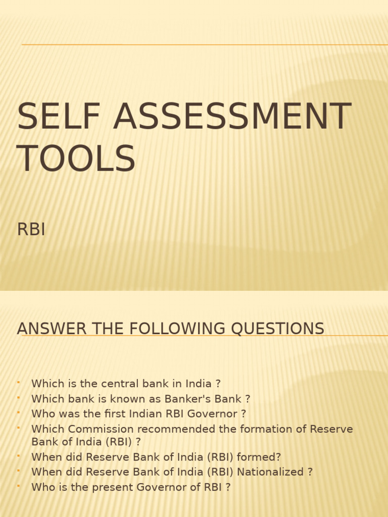 Self Assessment & Activity Sheets -RBI | PDF
