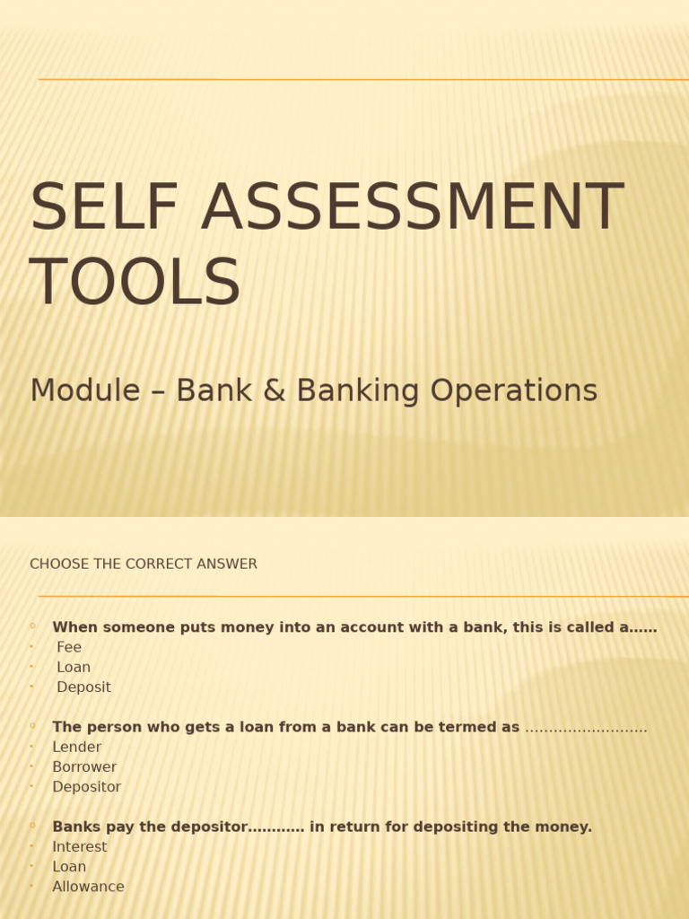 Self Assessment & Activity Sheets Mod. Banks | PDF