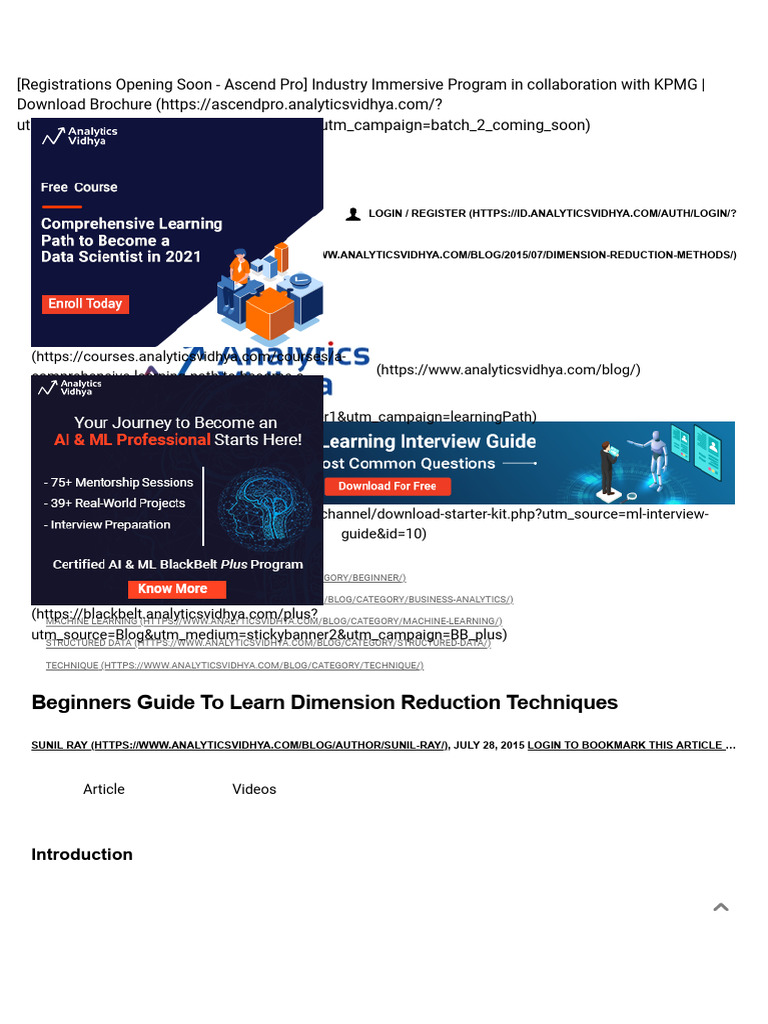 Dimension Reduction _ Dimensionality Reduction Techniques | PDF