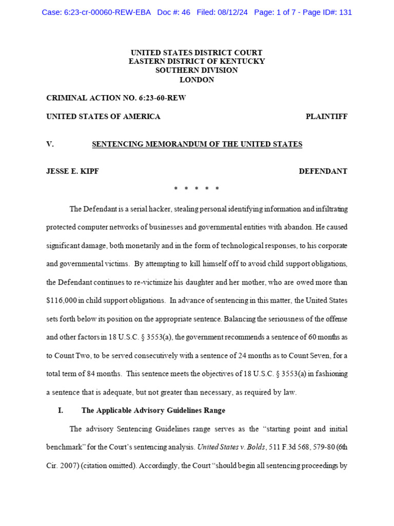 Sentencing Memo | PDF | United States V. Booker | United States Federal ...