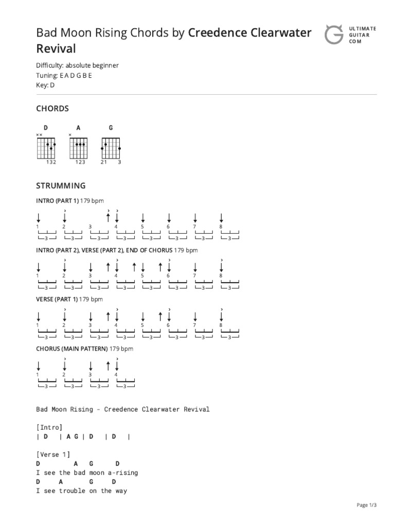 Bad Moon Rising Chords by Creedence Clearwater Revivaltabs @ Ultimate ...