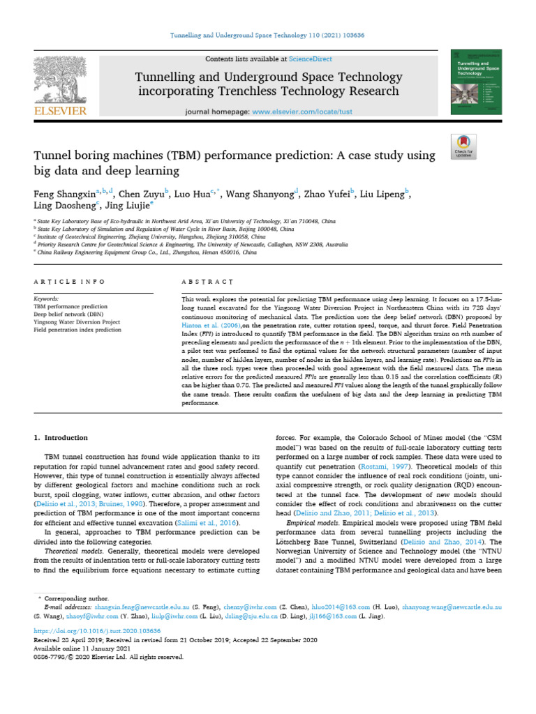 Tunnel Boring Machines (TBM) Performance Prediction | PDF