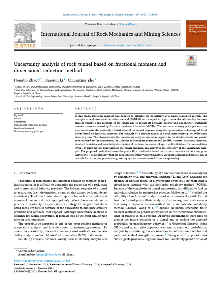 Uncertainty analysis of rock tunnel based on fractional moment and dimensional reduction method ...