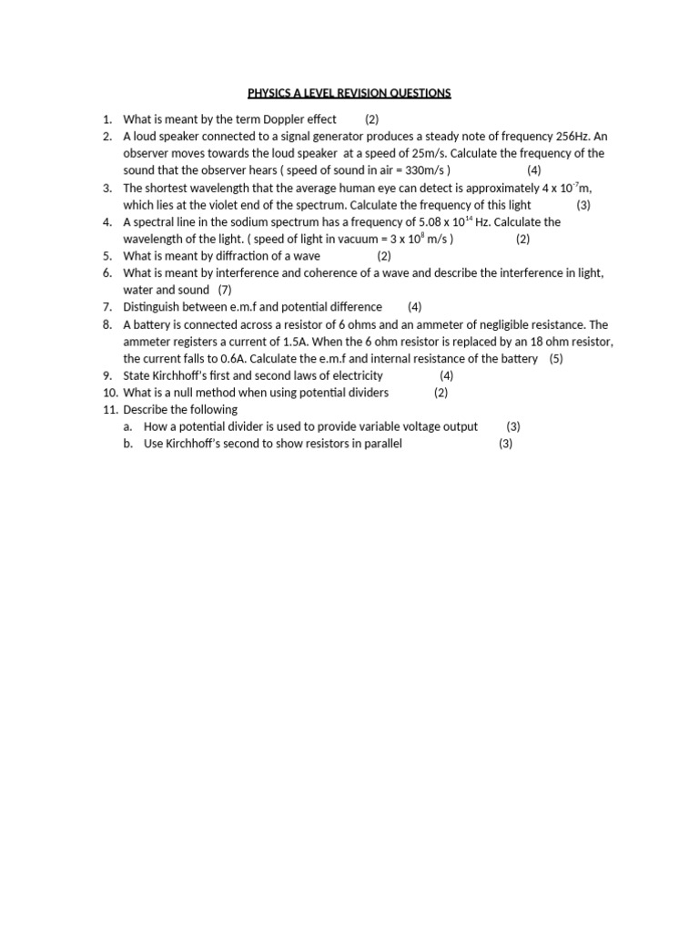Physics A Level Revision Questions | PDF