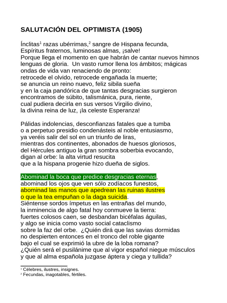 DARÍO, RUBÉN. SALUTACIÓN DEL OPTIMISTA | PDF