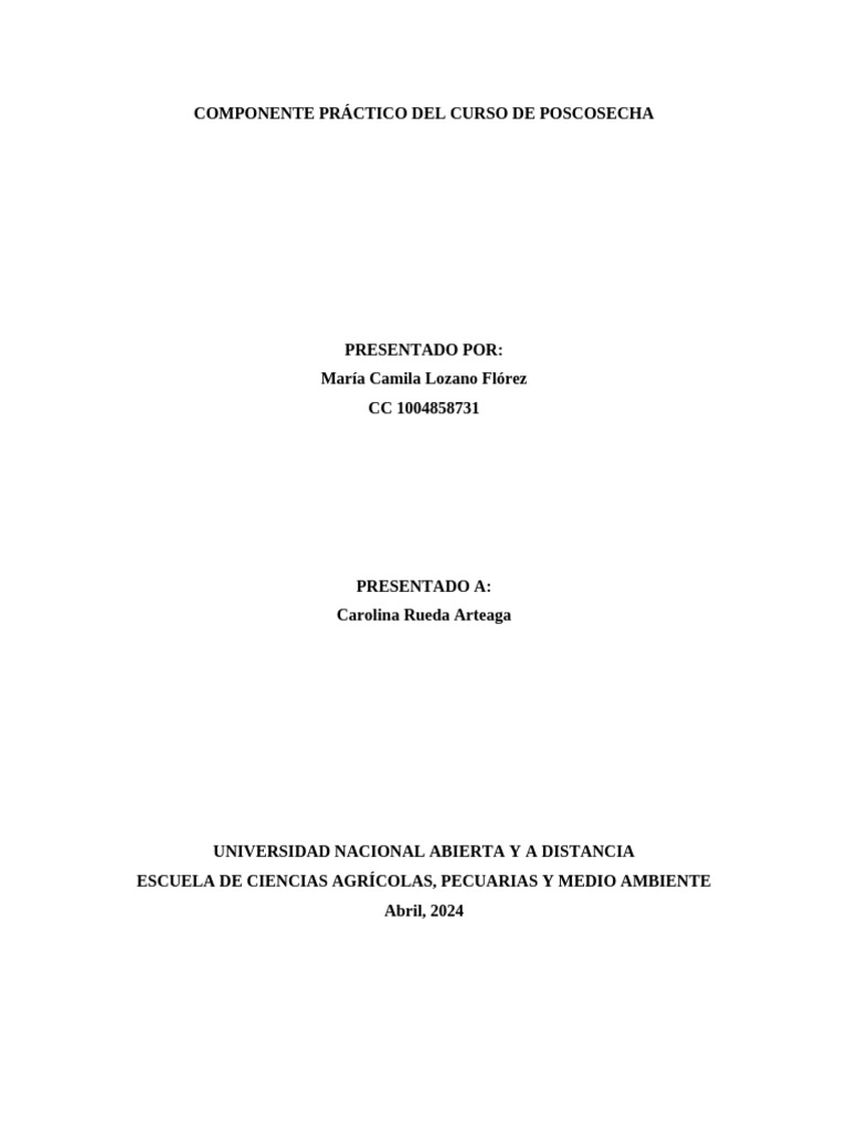 Componente Práctico Del Curso de Poscosecha | PDF