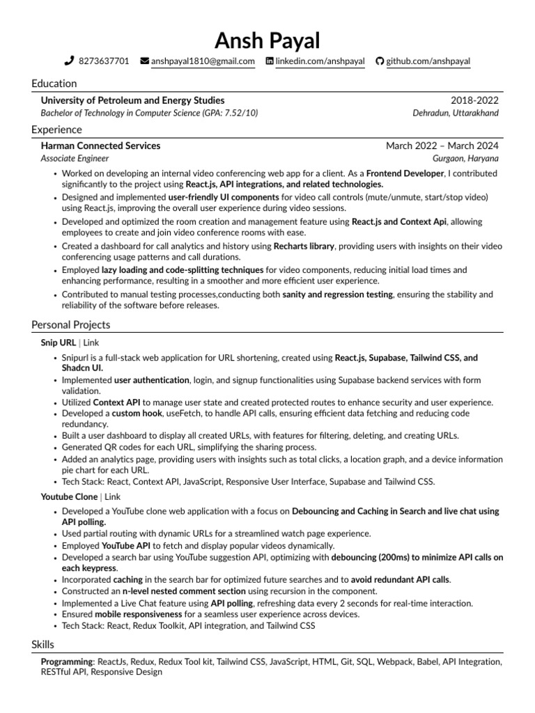 Ansh Payal Frontend Developer Resume 1723475494 | PDF