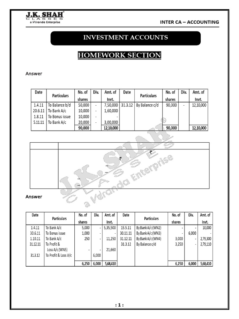 Investment Accounting Homework Solutions | PDF | Dividend | Investing