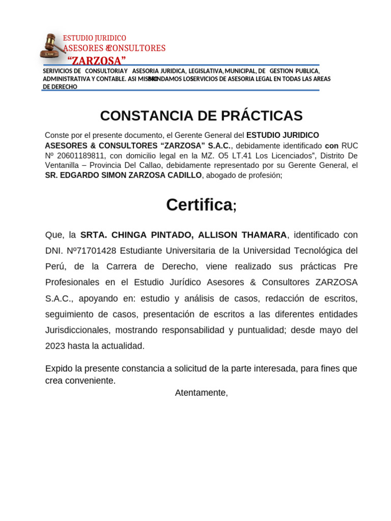 Constancia de Practicas | PDF | Derecho