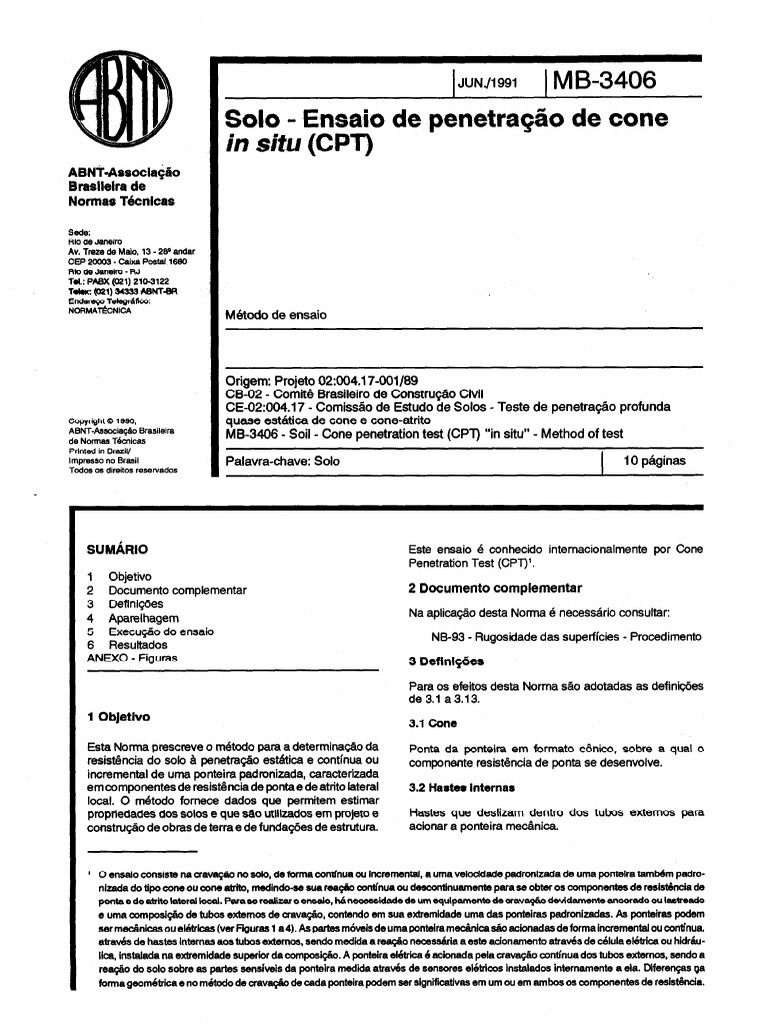 ABNT - NBR 12069 MB 3406 - Solo - Ensaio de Penetracao de Cone in Situ ...