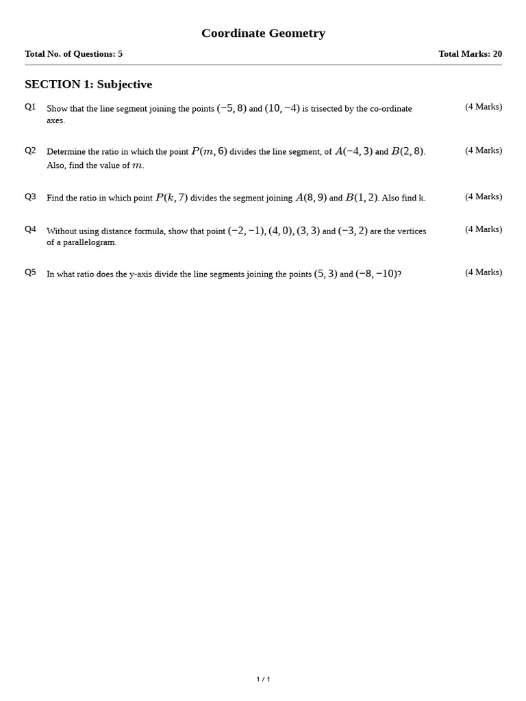 Worksheet Section Formula | PDF