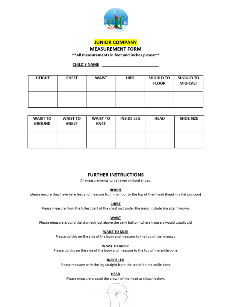 CTC Elf Measurement Form - JUNIOR COMPANY | PDF