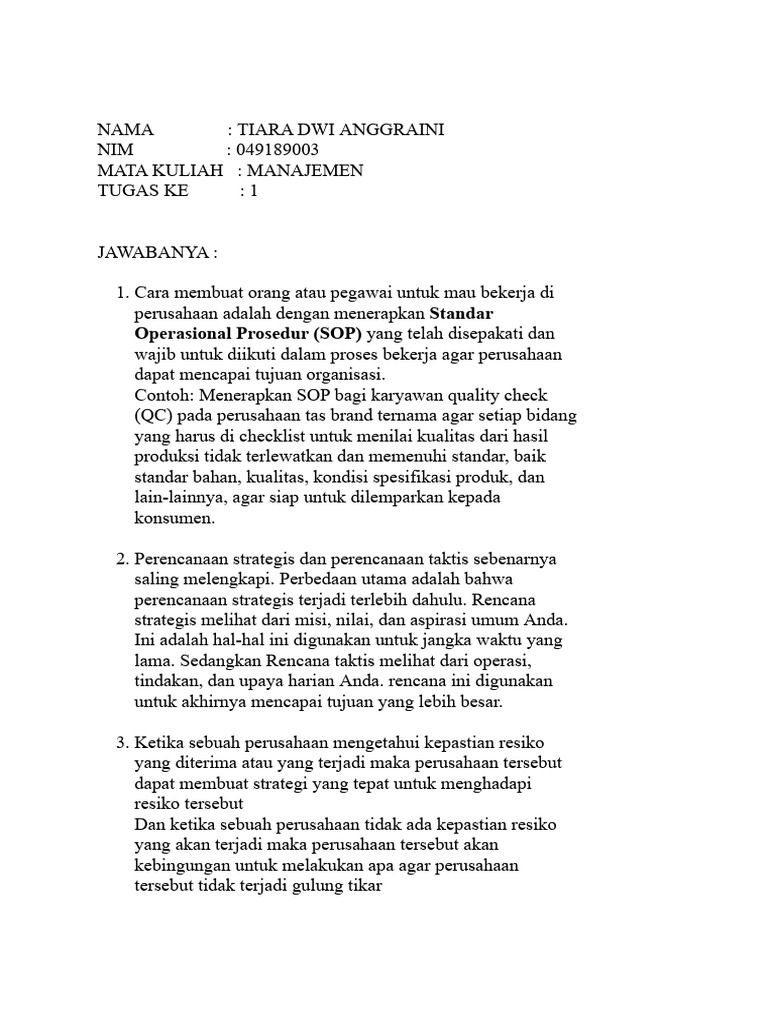 Ut Manajemen Tugas 1 | PDF