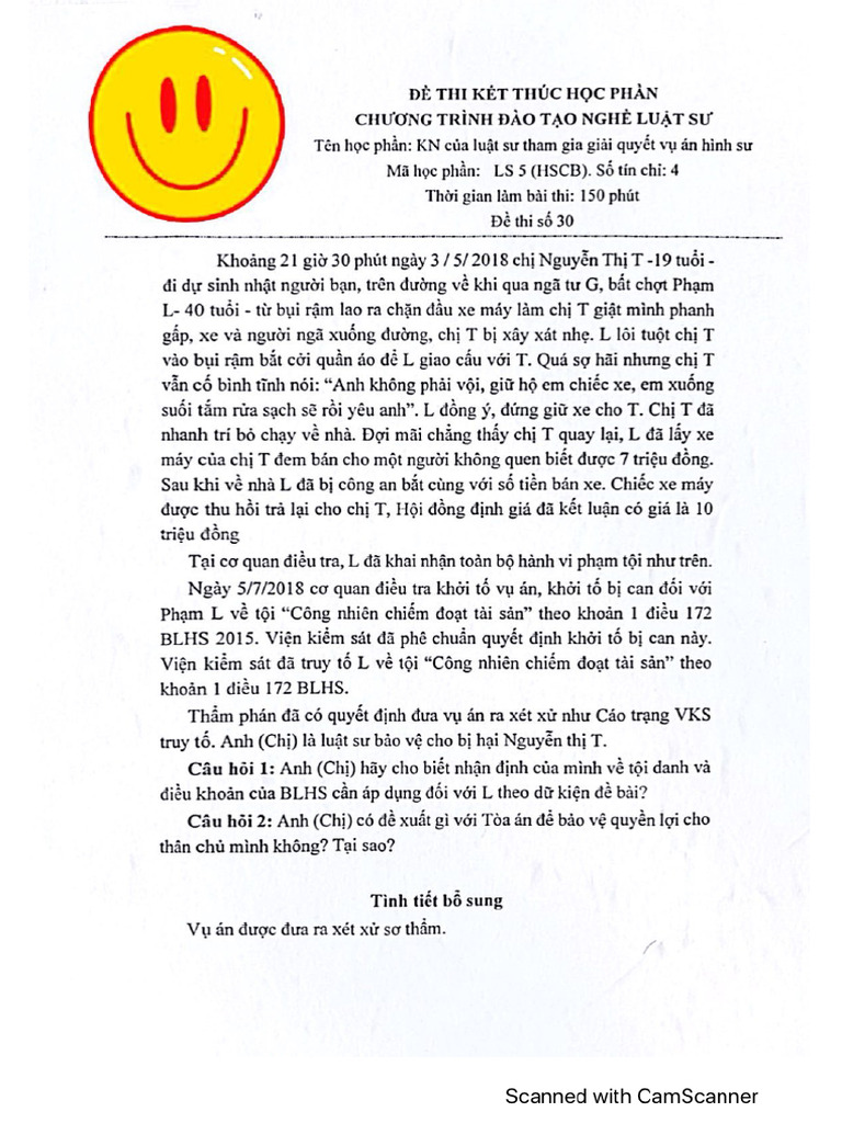 Đề Thi Hình Sự LS5 - Chính Thức | PDF