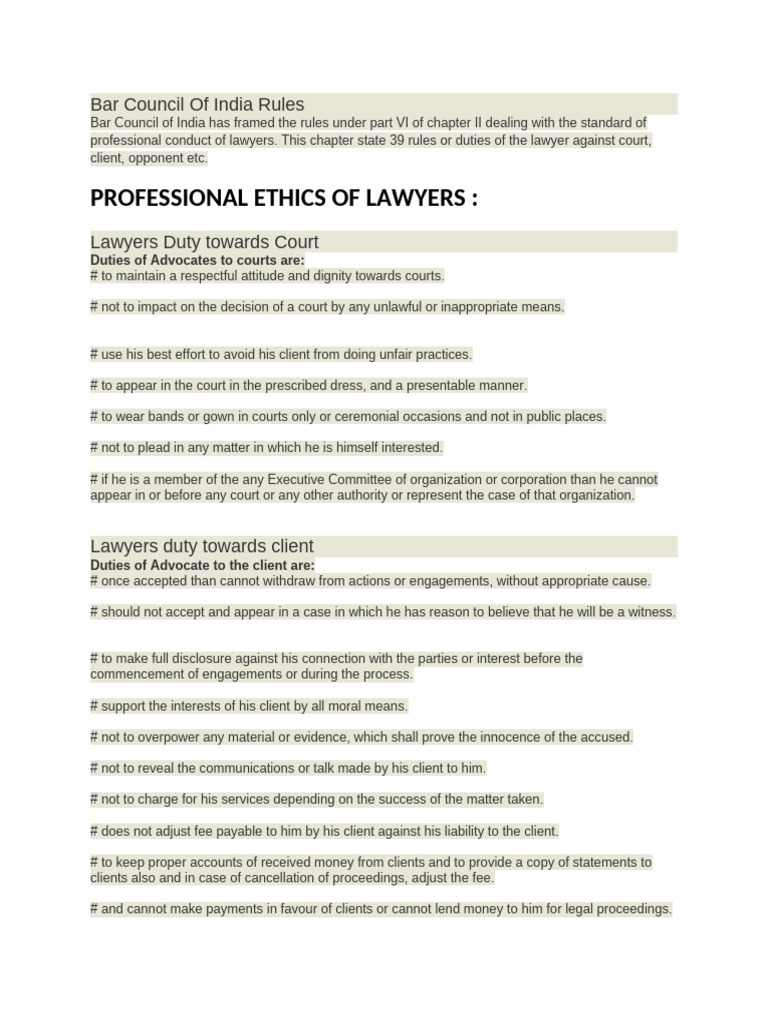 Bar Council of India Rules | PDF