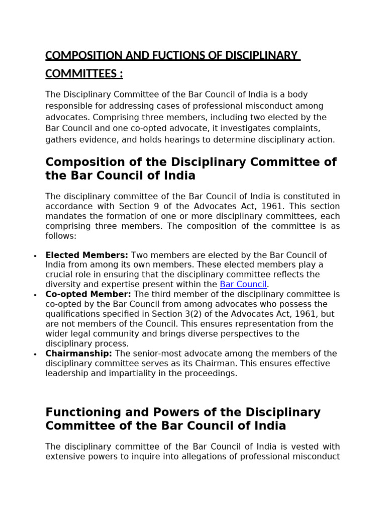 Composition and Fuctions of Disciplinary Committees | PDF