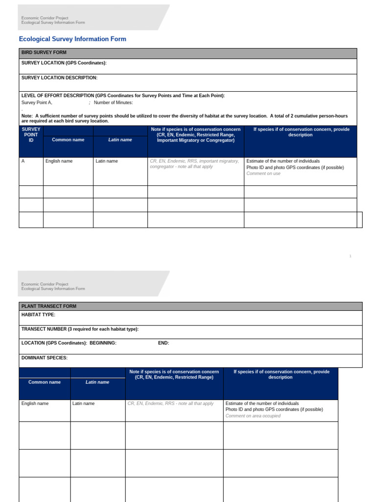 Ecological Survey Forms | PDF