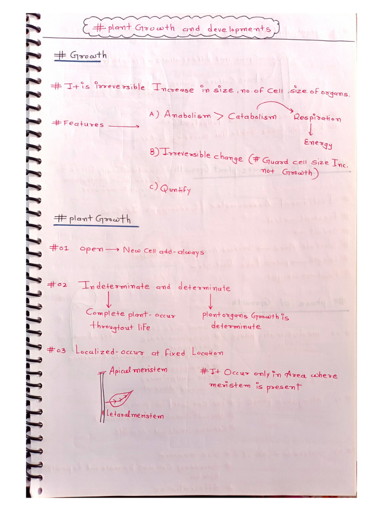 Plant Growth and Development Short Handwritten Notes | PDF