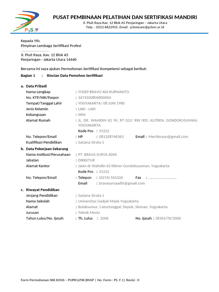 Formulir Pemohonan SKK Baru | PDF