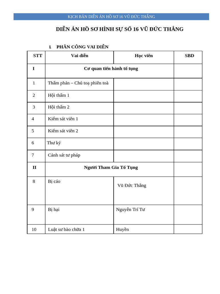 Kich Ban Ho So 16 Vu Duc Thang | PDF