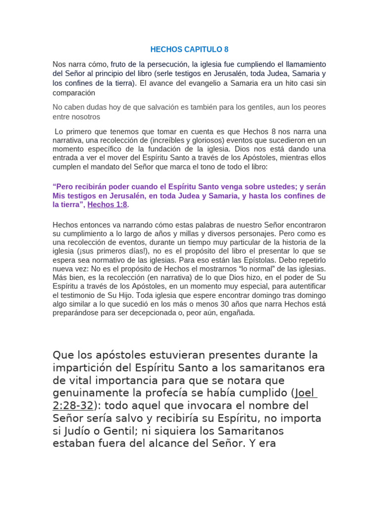 Hechos Capitulo 8 | PDF | Cristo (título) | Religión y espiritualidad