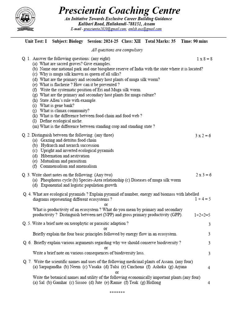 PCC Bio Xii Ut 1 24 | PDF