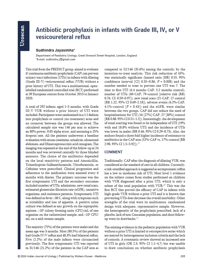 Antibiotic Prophylaxis in Infants With Grade III,.15 | PDF