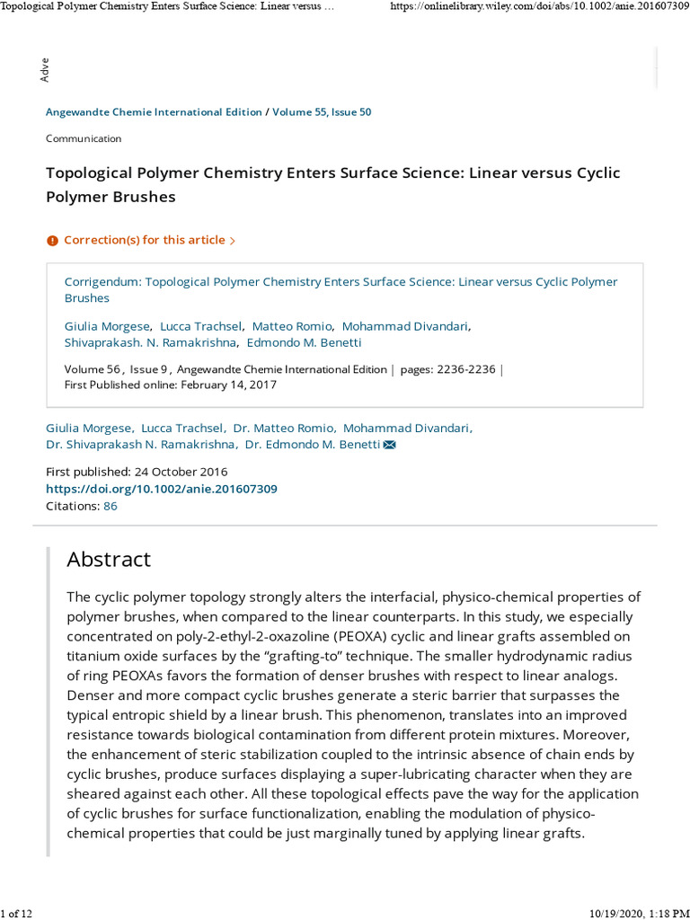 Topological Polymer Chemistry Enters Surface Science - Linear Versus Cyclic Polymer Brushes ...