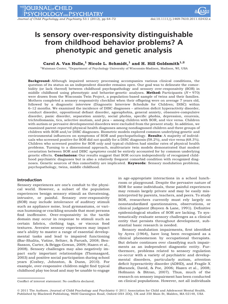Van Hulle, 2012_Is sensory over‐responsivity distinguishable from ...