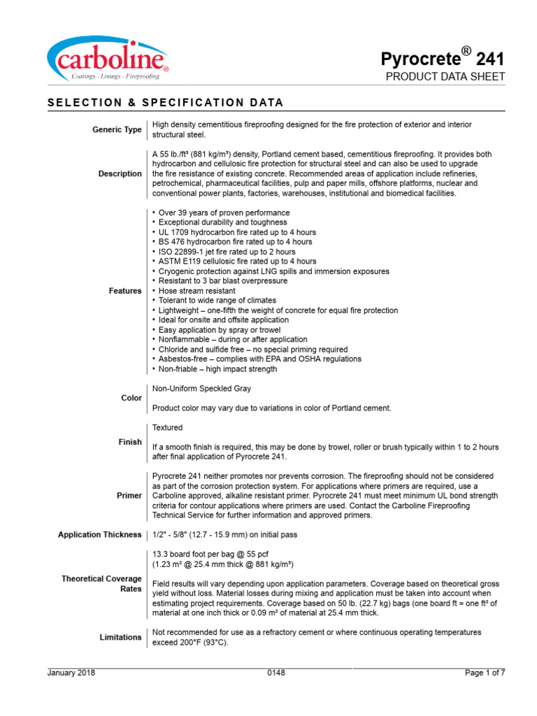 Pyrocrete 241 PDS | PDF