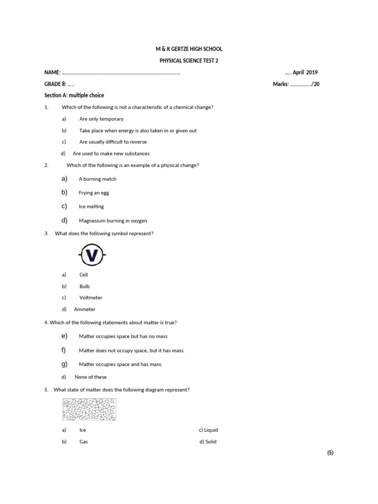 Grade 8 Test Matter | PDF | Matter | Ice