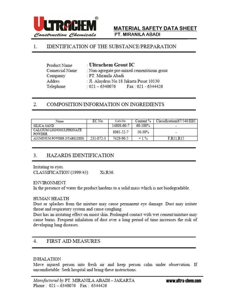 MSDS Ultrachem Grout Ic | PDF
