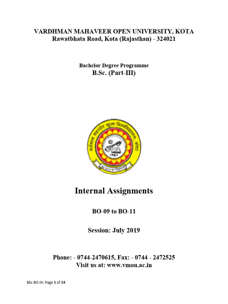 Internal Assignments: Vardhman Mahaveer Open University, Kota Rawatbhata Road, Kota (Rajasthan ...