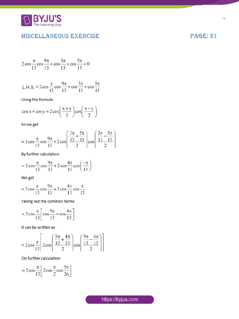NCERT Solutions For Class 11 Maths Chapter 3 Trigonometric Functions Miscellaneous Exercise ...
