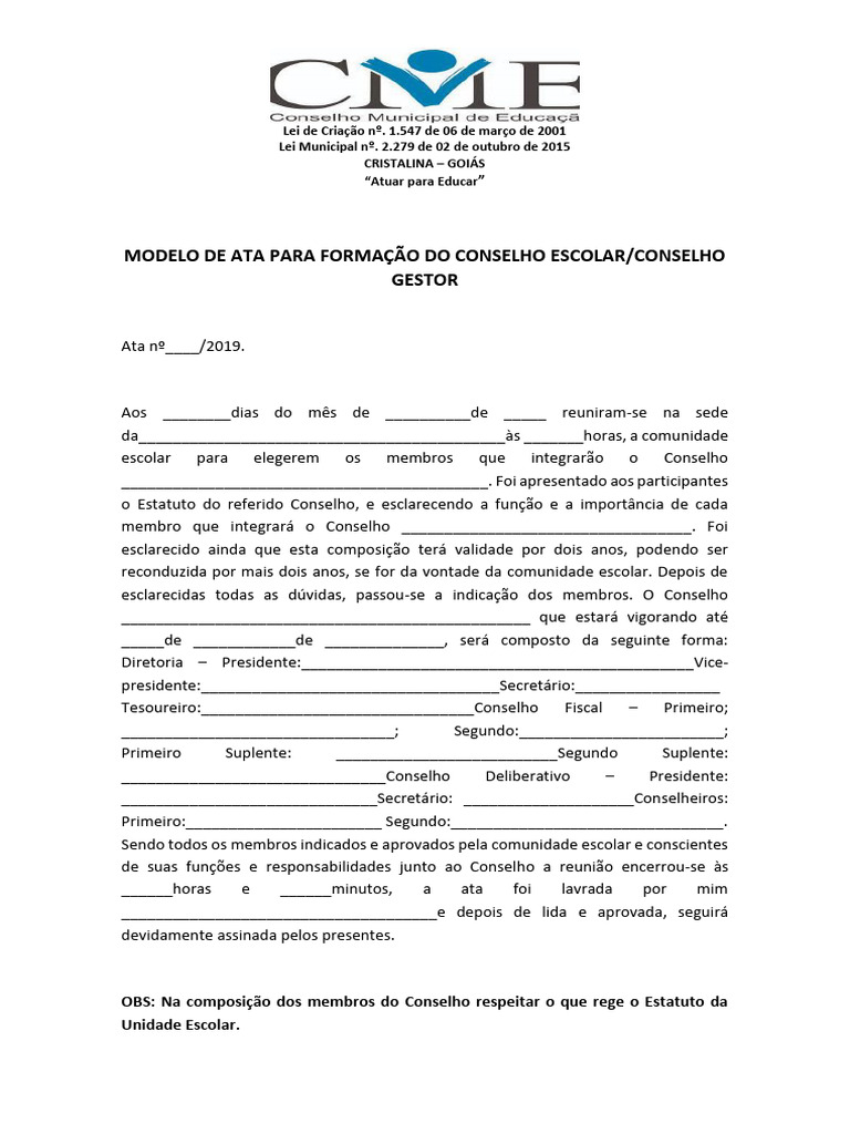 Modelo de Ata para Formação Do Conselho Escolar | PDF