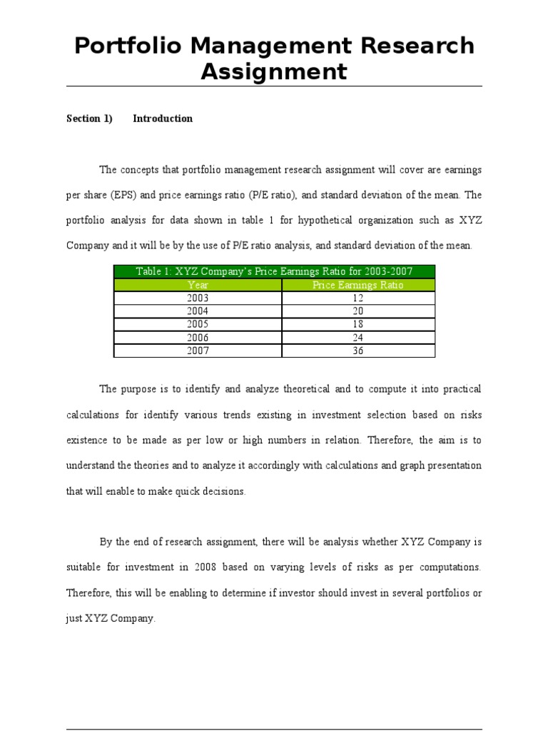 Portfolio Management Research Assignment | PDF | Price–Earnings Ratio ...
