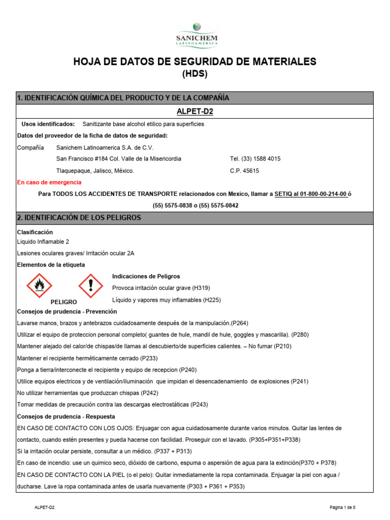 MSDS Alpet-D2 Sga | PDF