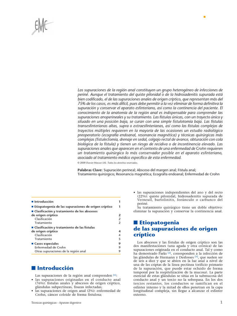 Tratamiento Quirurgico de Las Supuraciones Anales 2009 EMC | PDF