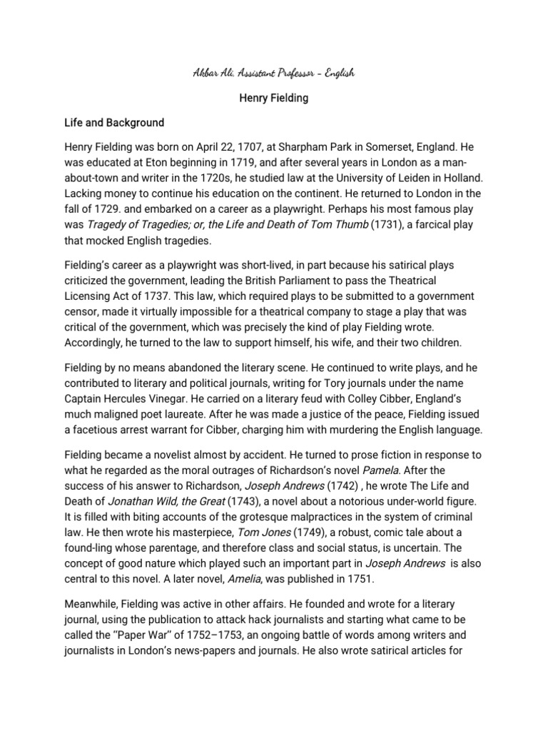 Henry Fielding As A Novelist | PDF | Art