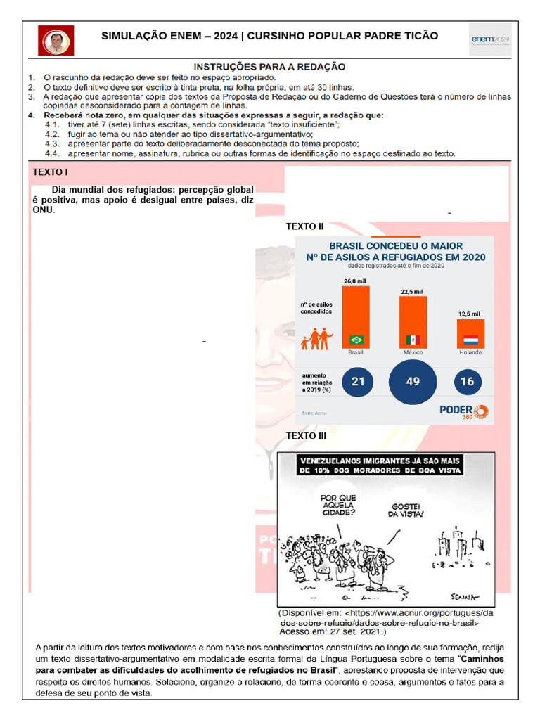 Simulado Enem - 2024 - Cursinho Popular Padre Ticao | PDF