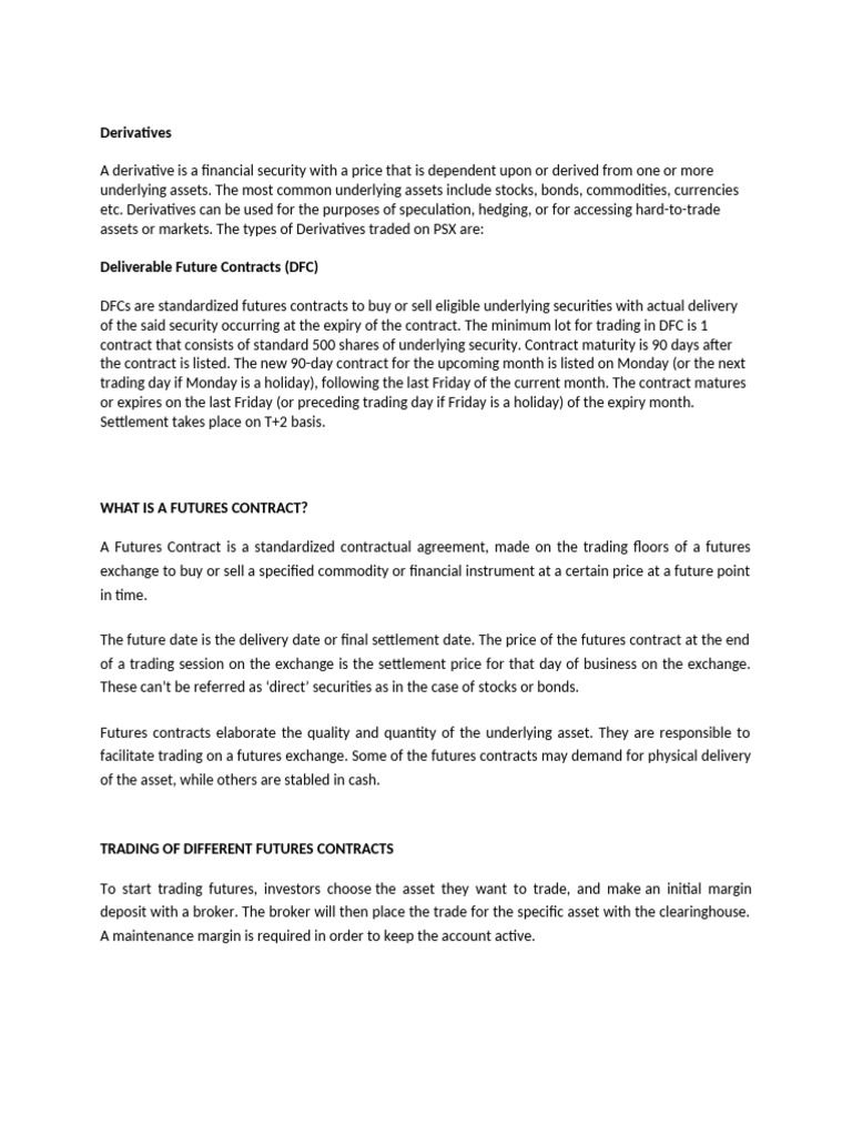 Deliverable Future Contracts in PSX | PDF