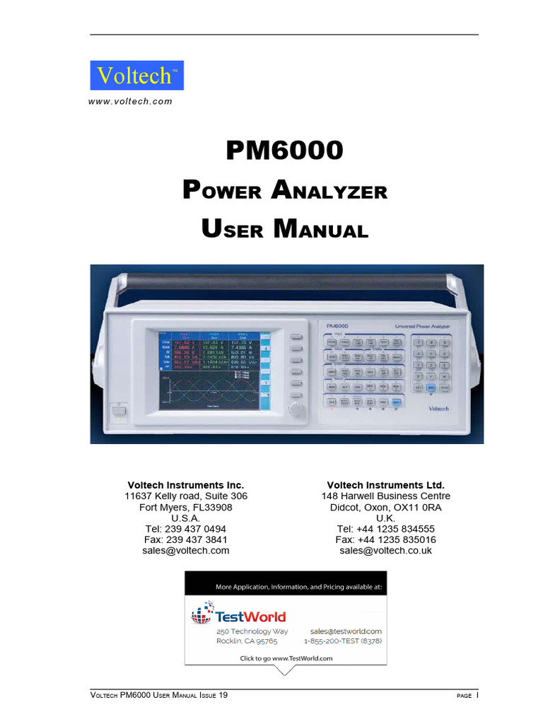 Voltech pm6000 Power Analyzer User Manual | PDF