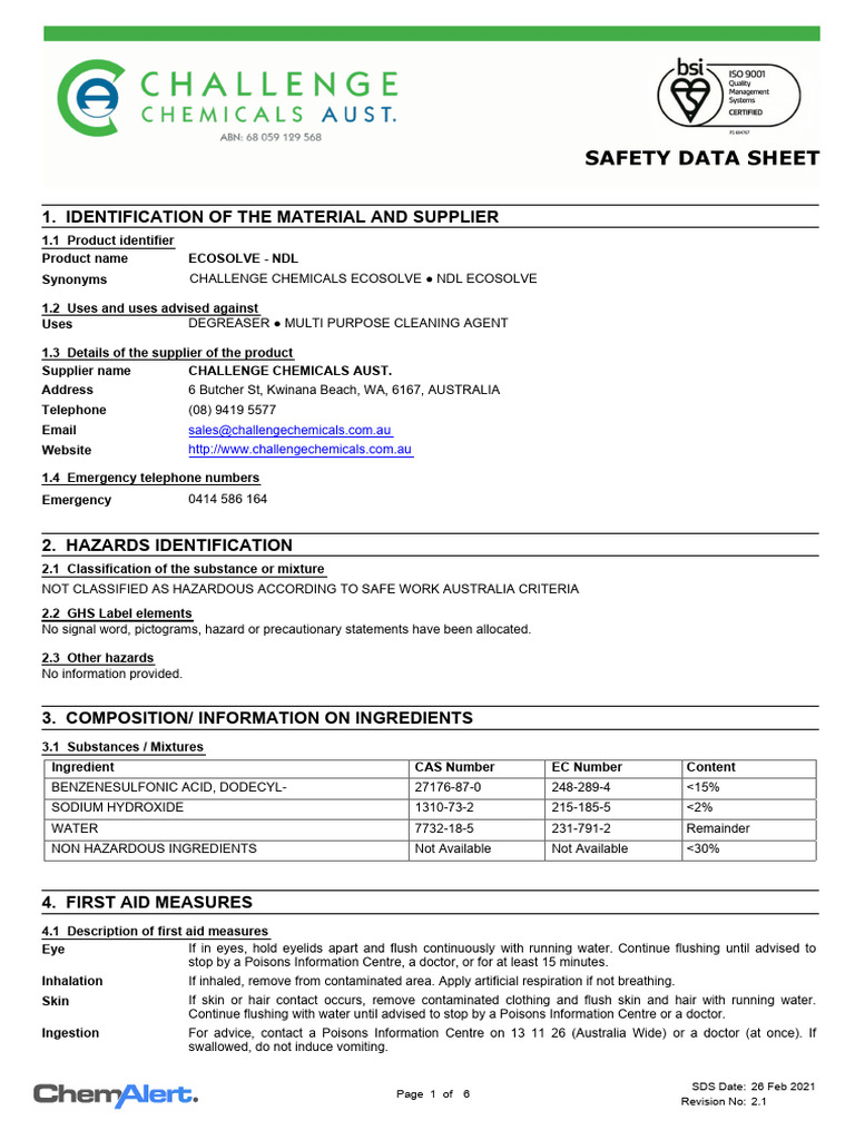 Ecosolve SDS | PDF