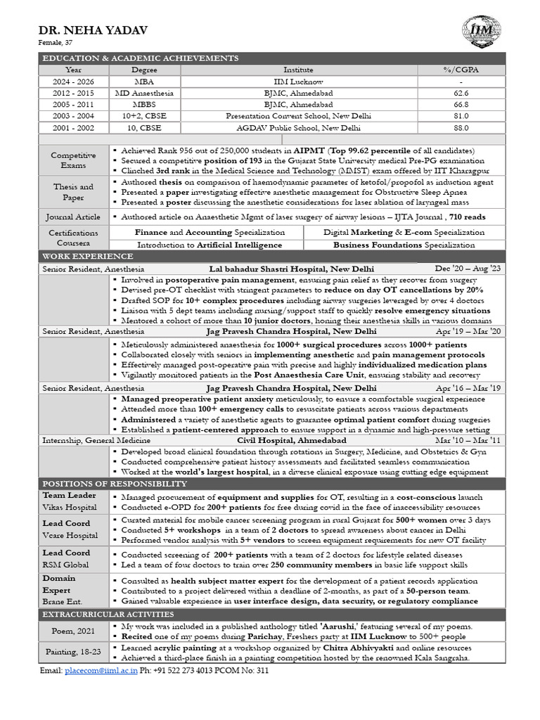 011 Neha Yadav Summers CV Iteration 2 | PDF