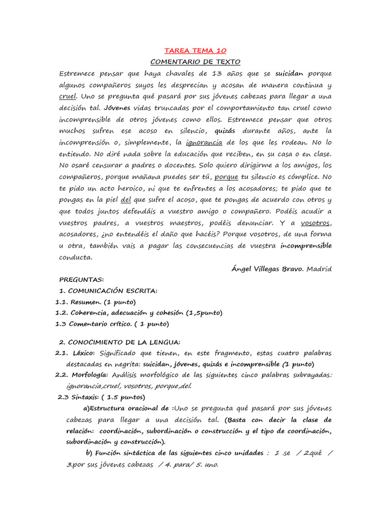 TAREA TEMA 10-COMENTARIO DE TEXTO 1 Abril | PDF
