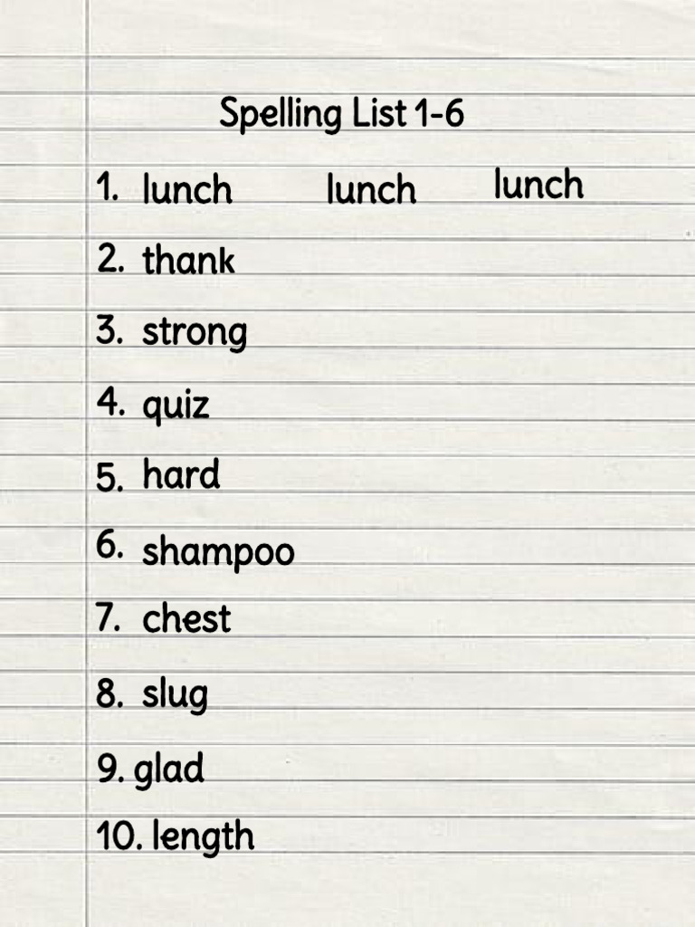 Spelling List 1-6 Practice Work | PDF | Cooking, Food & Wine | Lifestyle