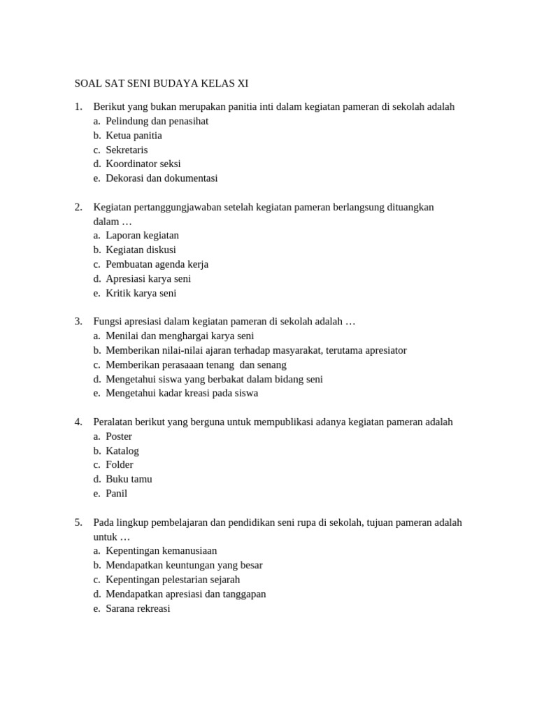 Soal Ujian Seni Budaya Kelas Xi | PDF