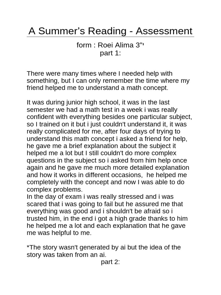 A Summer’s Reading - Assessment | PDF