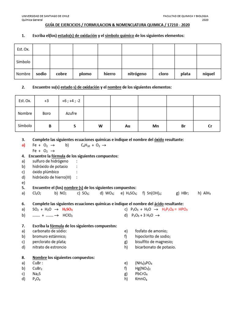 EJERCICIOS NOMENCLATURA Usach | PDF