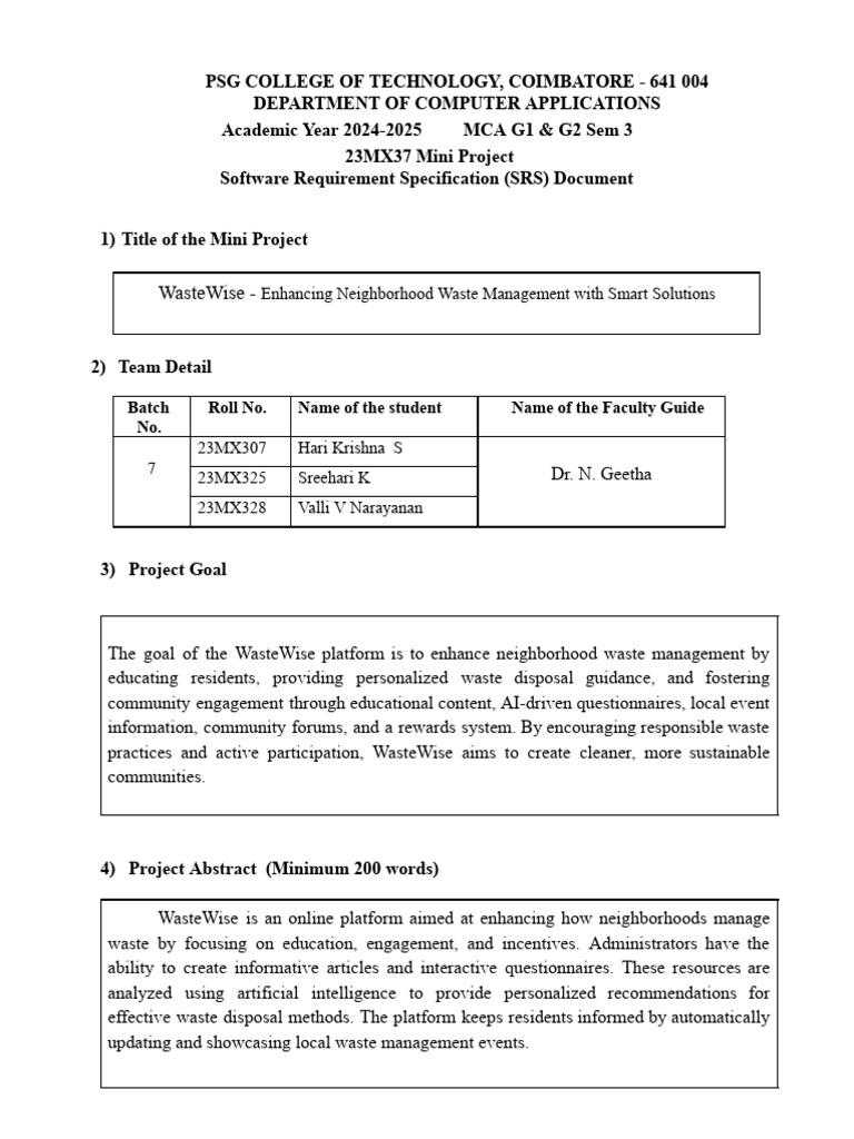 WasteWise SRS Document | PDF